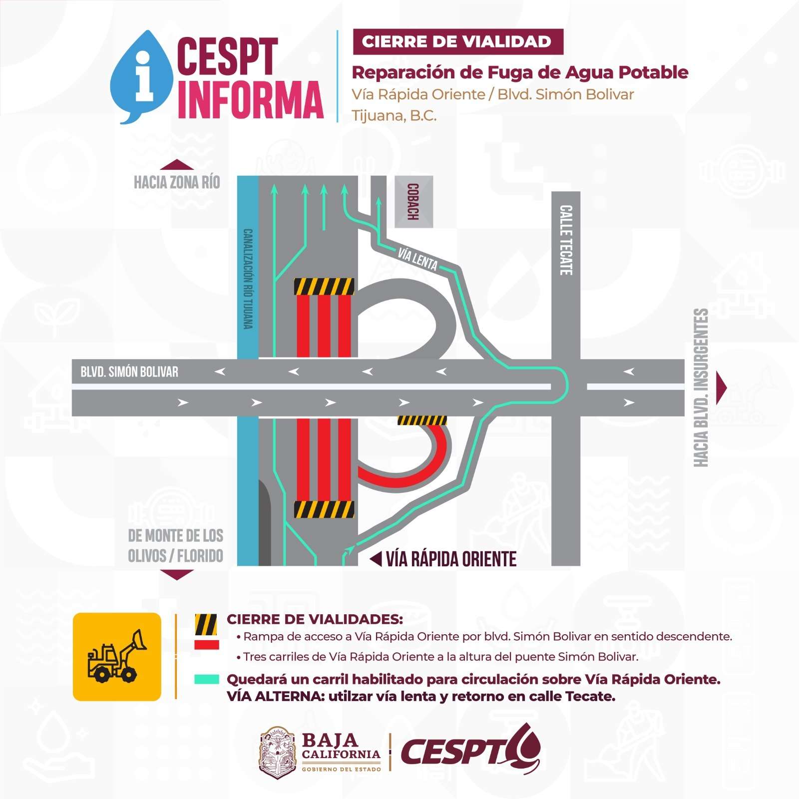 Cierre de vialidades por reparación de CESPT - Guardián Tijuana